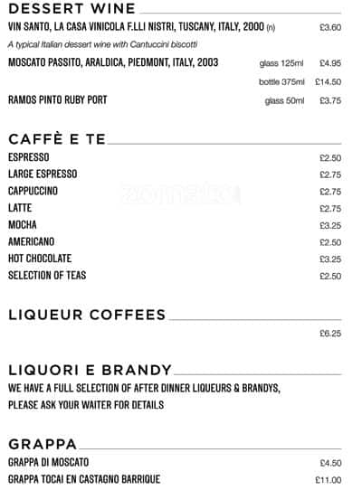 Menu at Piccolino Caffé Grande, Manchester restaurant, Manchester, 8 ...