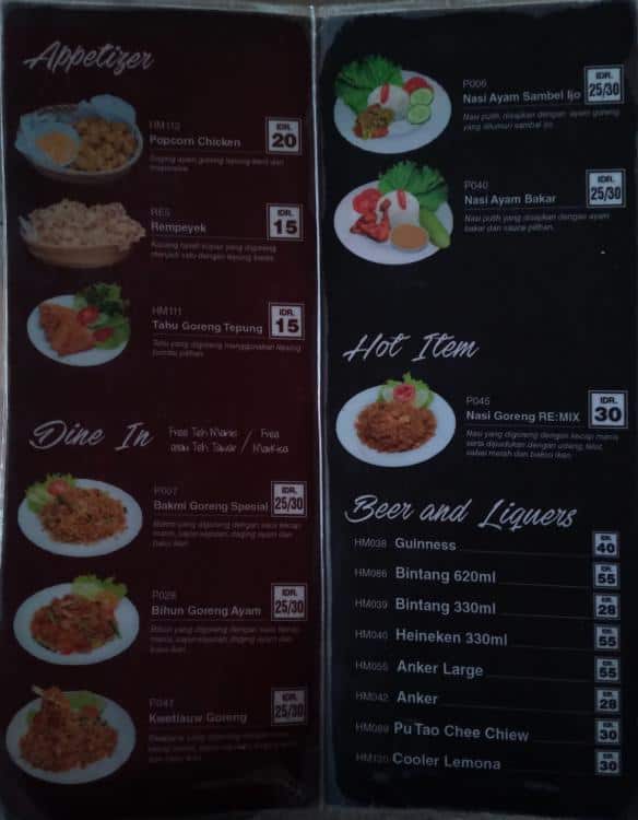 Menu at Mix Max cafe, Jakarta