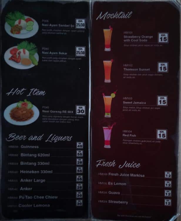 Menu at Mix Max cafe, Jakarta