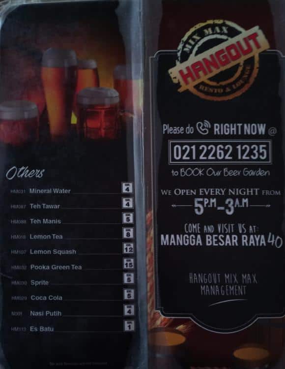 Menu at Mix Max cafe, Jakarta