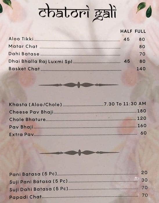 Menu of Raj Luxmi Alambagh, Alambagh, Lucknow