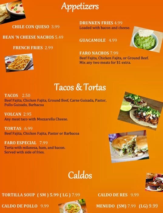 Menu at El Faro Mexican Food restaurant, Austin, Wells Branch Pkwy #108