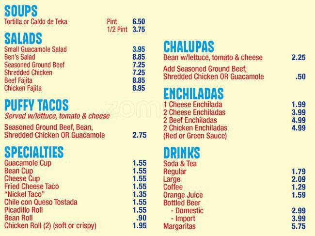 Menu at Teka Molino restaurant, San Antonio, Rittiman Rd