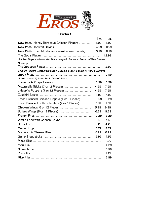 Pizzeria Eros Menu, Menu for Pizzeria Eros, Haverhill, Haverhill ...