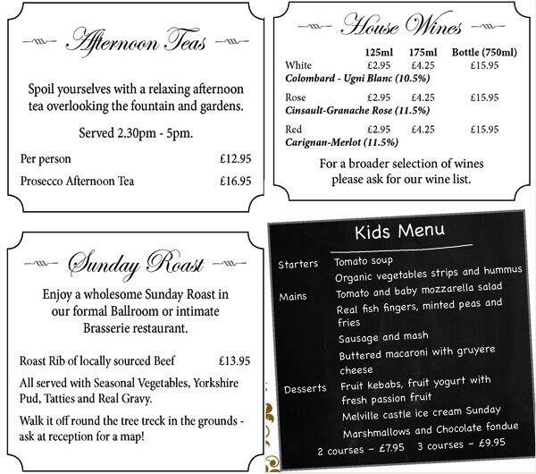 Menu at The Brasserie at Melville Castle restaurant, Edinburgh