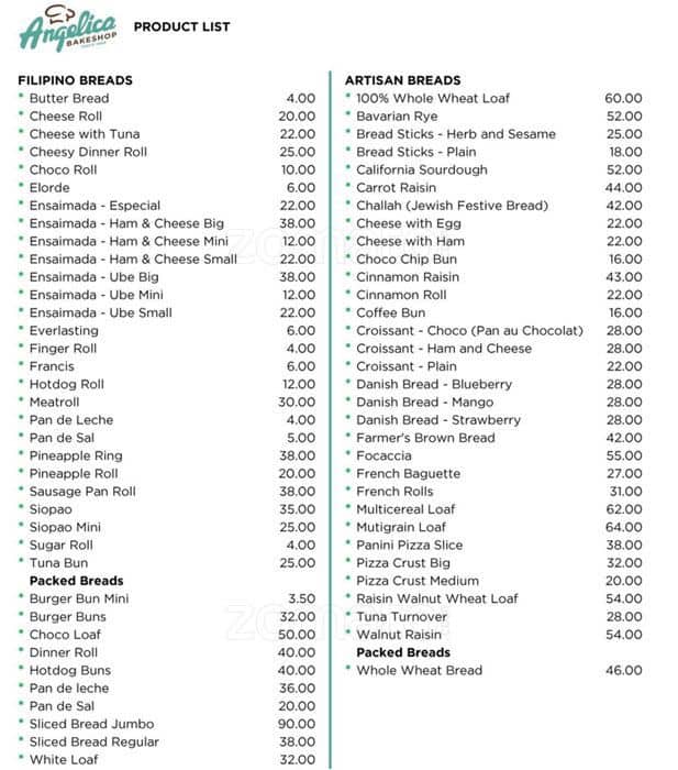 Menu at Angelica Bakeshop desserts, Cebu City, Osmeña Blvd