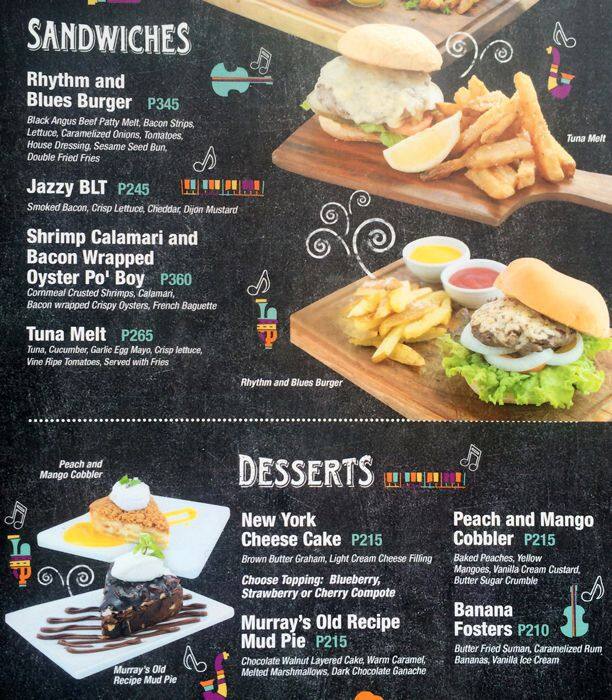 Menu at Murray's New Orleans steakhouse, Cebu City