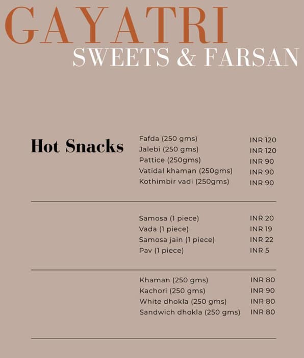Menu at Gayatri Sweets & Farsan, Mumbai
