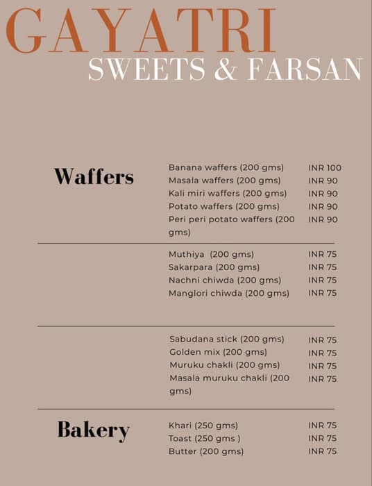 Menu at Gayatri Sweets & Farsan, Mumbai