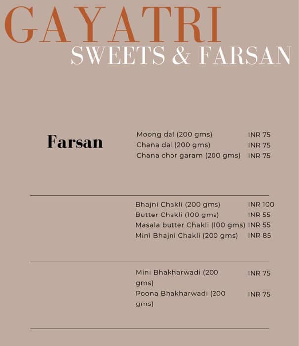 Menu at Gayatri Sweets & Farsan, Mumbai