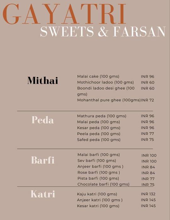 Menu at Gayatri Sweets & Farsan, Mumbai