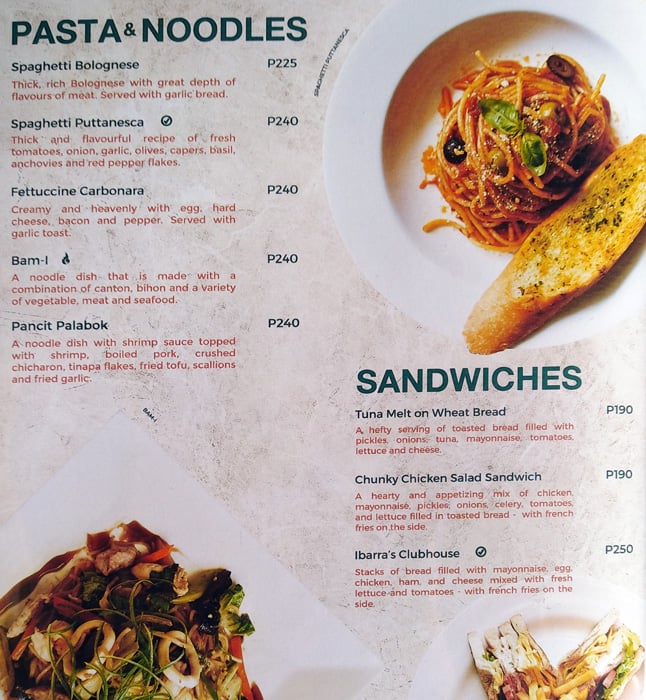 Menu at Ibarra's Bistro, Silang, Acienda Designer Outlet