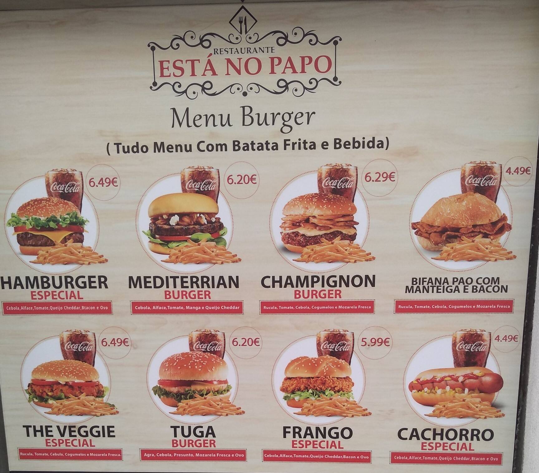 Menu em Está No Papo restaurante, Lisboa