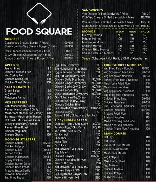 Menu of Food Square, Marnamikatte, Mangalore