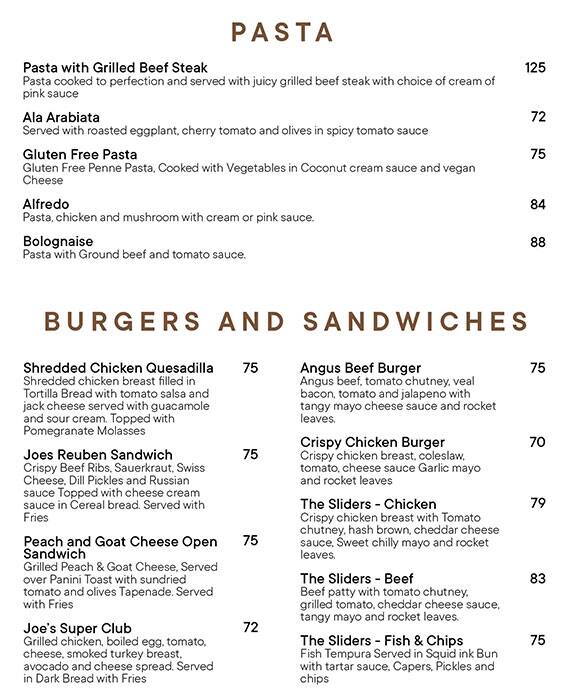 Menu at Joe's Café Dubai cafe, Dubai, Dubai Mall Dubai mall fashion ...