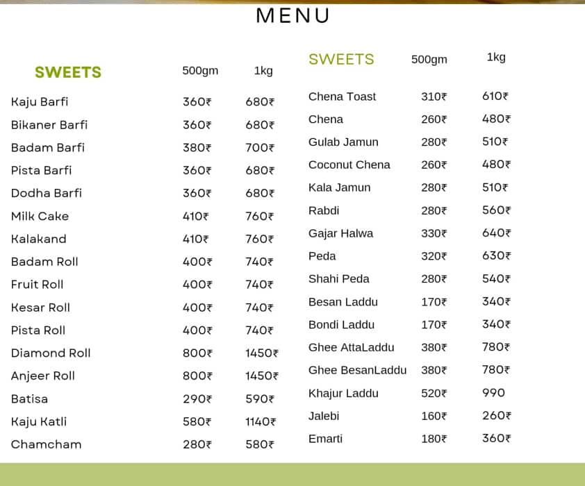 Menu of Bikaner Kajuwala, Lal Kuan, Ghaziabad