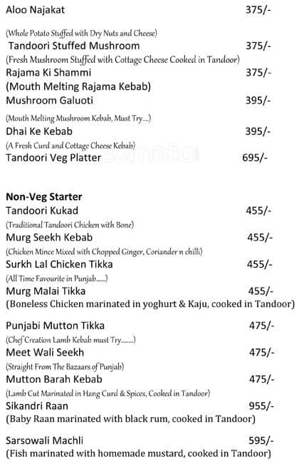 Menu at Sandoz Dbg Road, Karol Bagh, New Delhi, 53/7