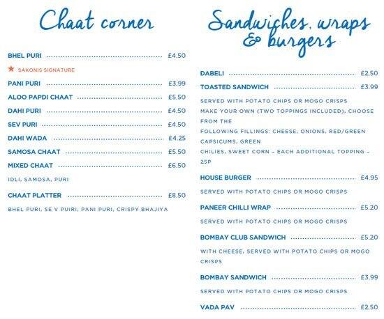 Menu at Sakonis restaurant, Harrow, 5-8 Dominion Parade