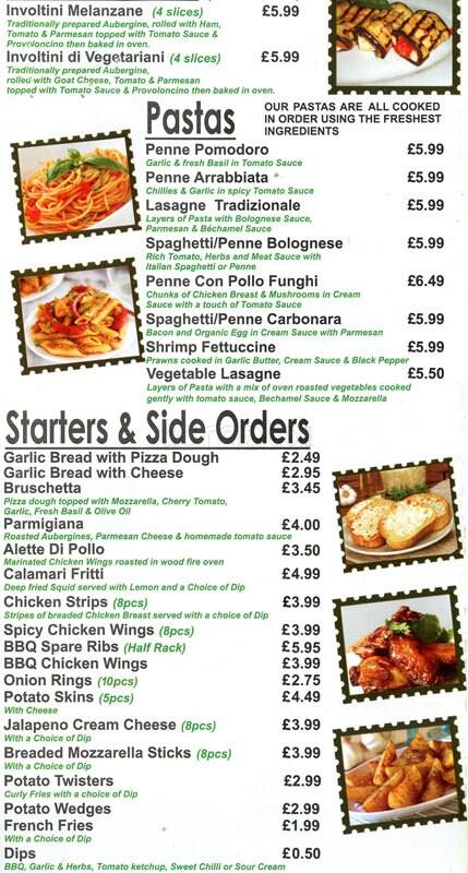Menu at Basiliano London fast food, London, 795 Commercial Rd