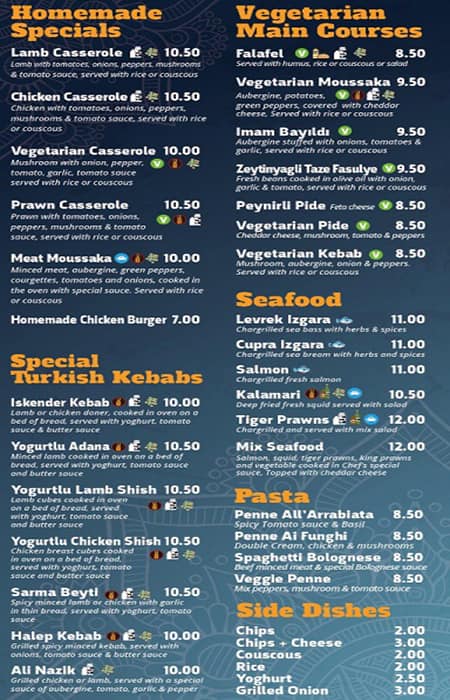 Menu at Aksular Restaurant, London, 232