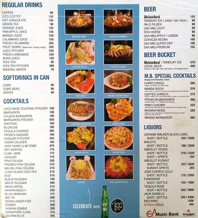 Menu at Music Bank pub & bar, Quezon City, Timog Ave.