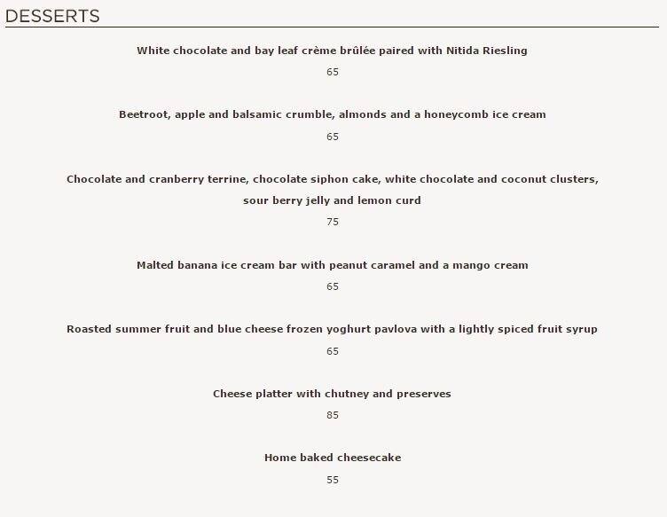 Menu at Cassia Restaurant, Cape Town, Nitida Wine Farm Tygerberg Valley ...