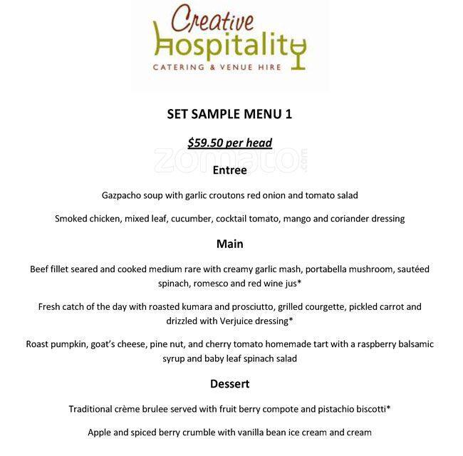 Menu at Tussock Bar and Cafe, Wellington