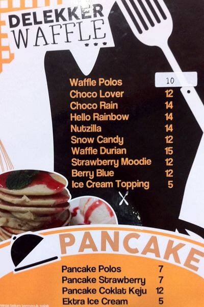 Menu at De Lekker restaurant, East Jakarta, Jl. Taman Mini I No.1