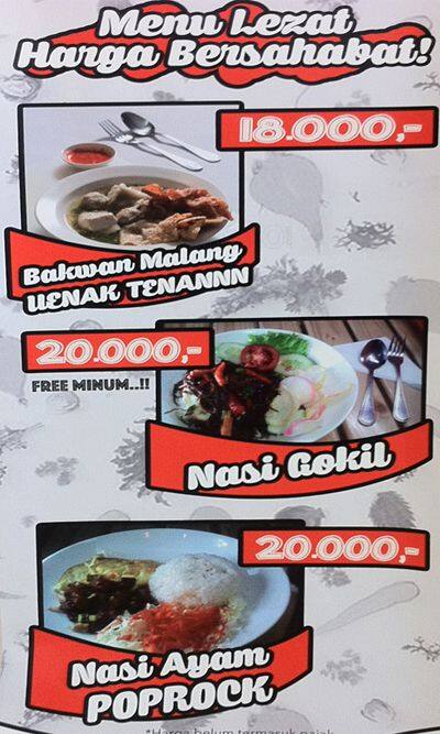 Menu at De Lekker restaurant, East Jakarta, Jl. Taman Mini I No.1