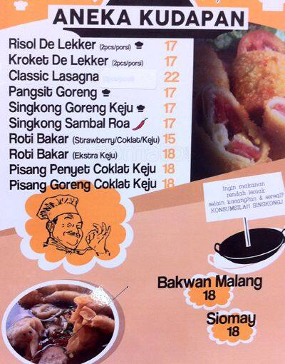 Menu at De Lekker restaurant, East Jakarta, Jl. Taman Mini I No.1