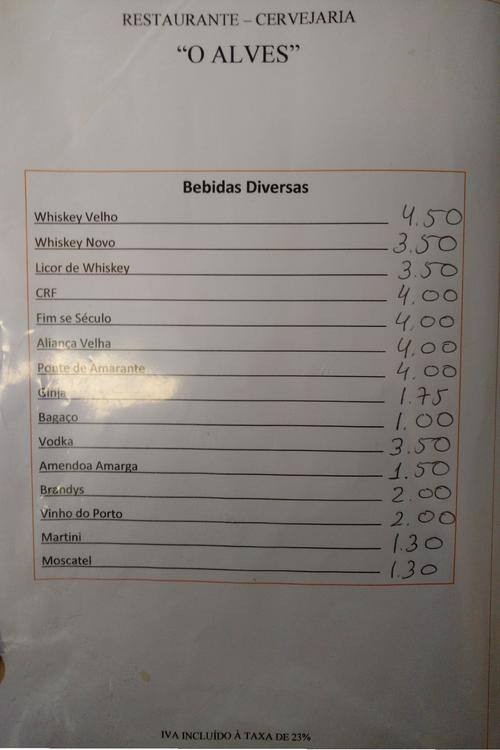 Menu em O Alves restaurante, Lisboa