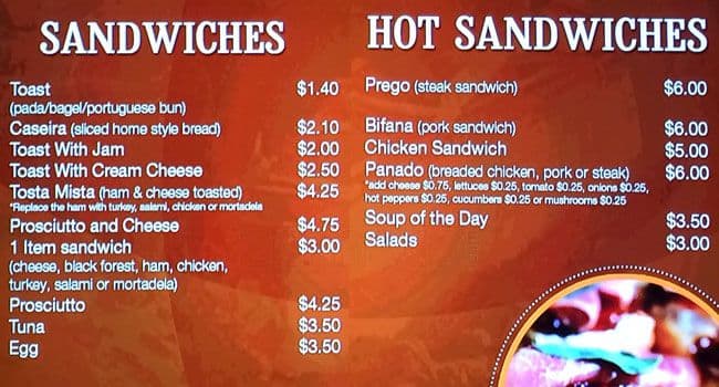 Menu at Seara Bakery, Toronto, Keele St