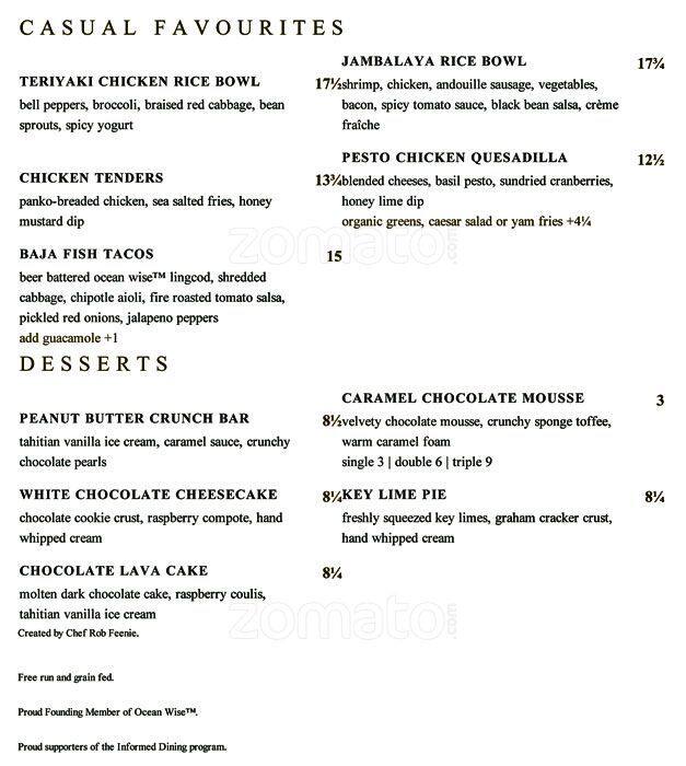 Menu at Cactus Club Cafe First Canadian Place, Toronto, 77 Adelaide St W