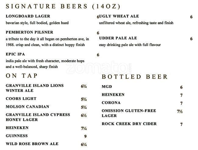 Menu at Cactus Club Cafe First Canadian Place, Toronto, 77 Adelaide St W