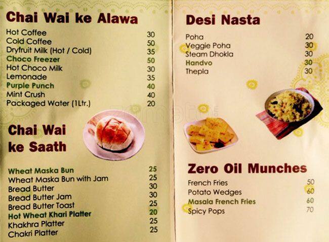 Menu at Chai Wai, Ahmedabad, G 11