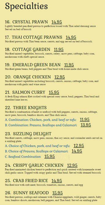 Menu at Thai Cottage restaurant, Edmonds