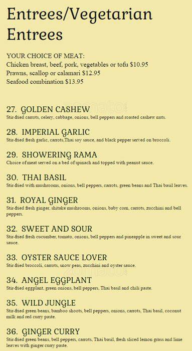 Menu at Thai Cottage restaurant, Edmonds