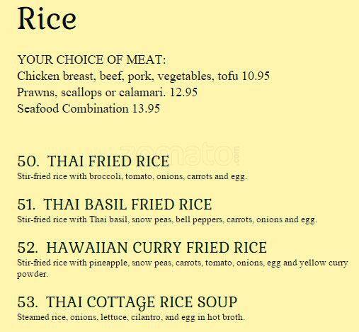 Menu at Thai Cottage restaurant, Edmonds