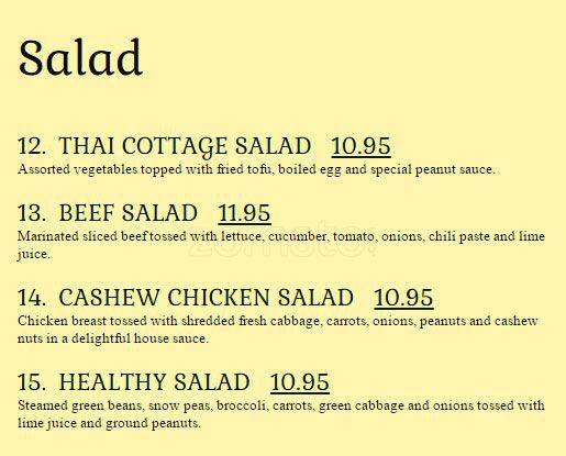 Menu at Thai Cottage restaurant, Edmonds