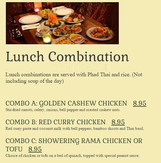 Menu at Thai Cottage restaurant, Edmonds