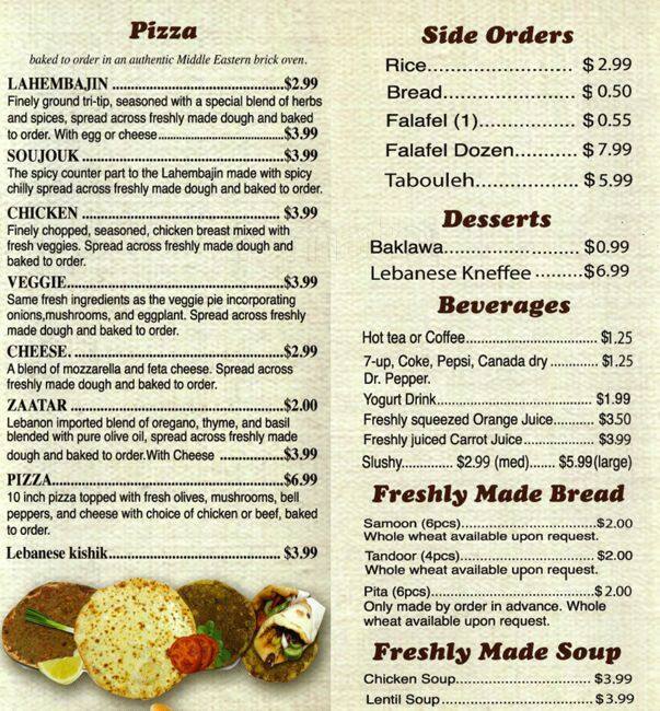 Menu at Taza Bakery, Chicago