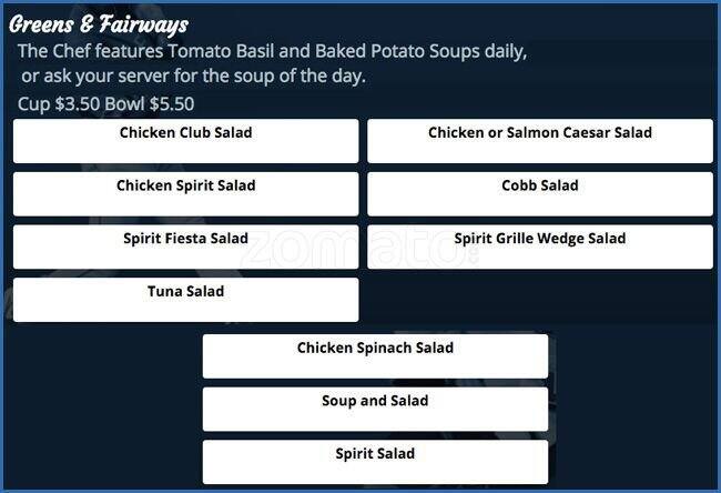 Menu at The Spirit Grille pub & bar, Irving