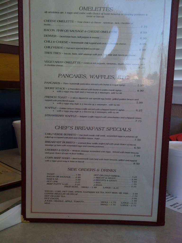 Menu at Sugar Mill restaurant, Bakersfield