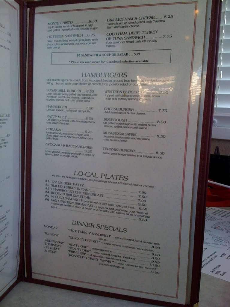 Menu at Sugar Mill restaurant, Bakersfield