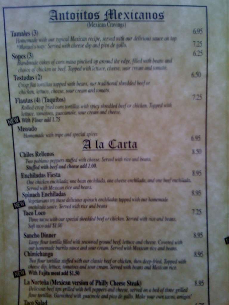 Menu at Casa Fuentes restaurant, Branson, 76 Country Blvd