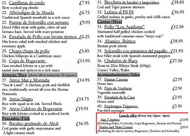 Menu at La Bandera pub & bar, Manchester, 2 Ridgefield