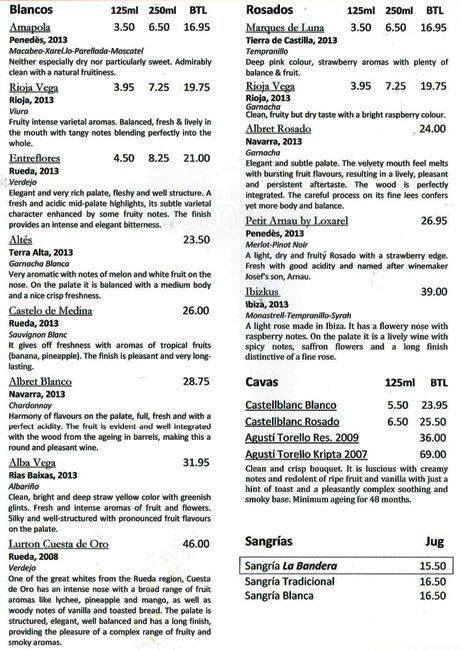 Menu at La Bandera pub & bar, Manchester, 2 Ridgefield
