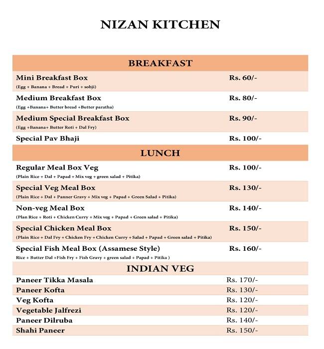 Menu at Nizan Kitchen, Guwahati