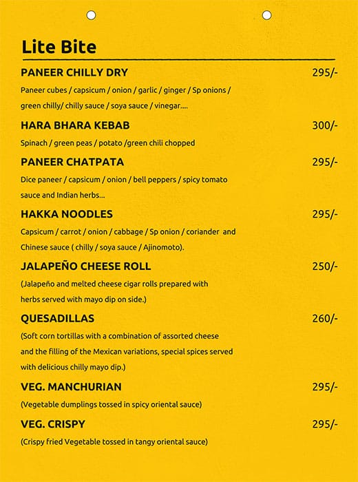 Menu at 1989 By Sphere Lounge, Ahmedabad, 13 Floor