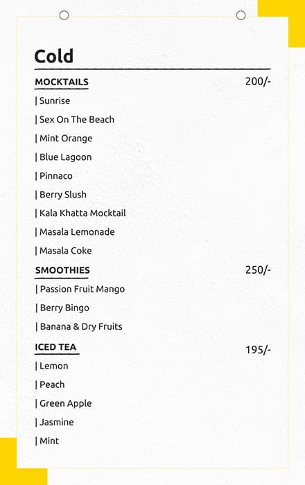 Menu at 1989 By Sphere Lounge, Ahmedabad, 13 Floor